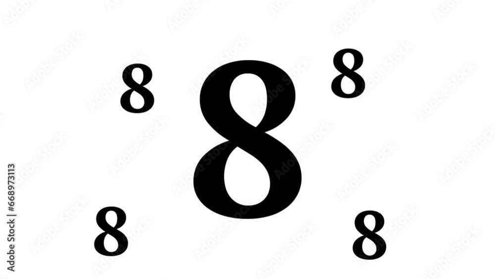 Zoom in and out animation the number eight symbol. Large black symbol ...
