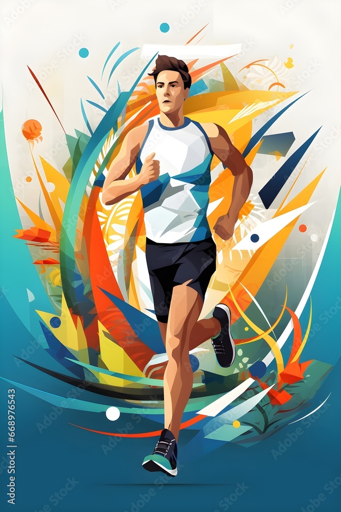 running athlete with colorfull illustration for poster and social media ...