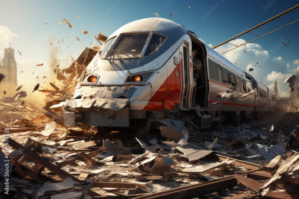 Accident of a high-speed train collided at the railroad. Stock ...