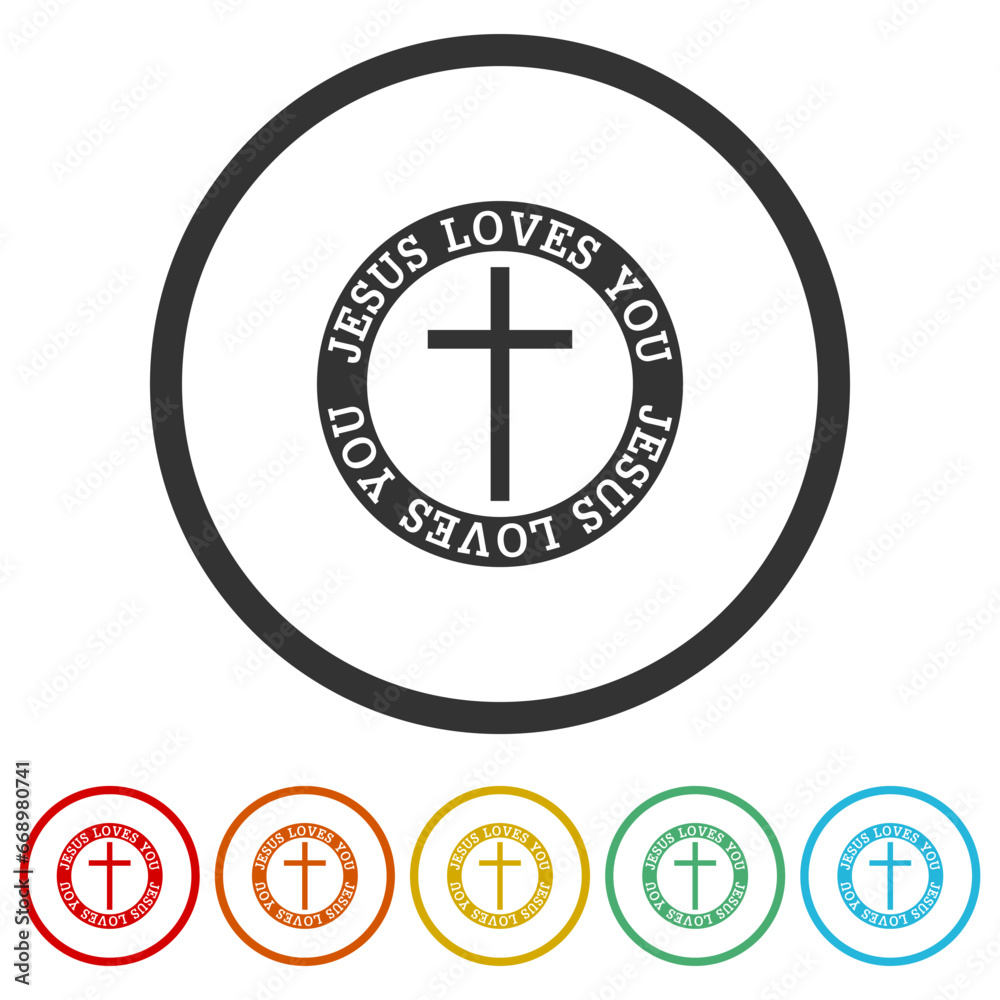 Jesus loves you circle. Set icons in color circle buttons Stock Vector ...