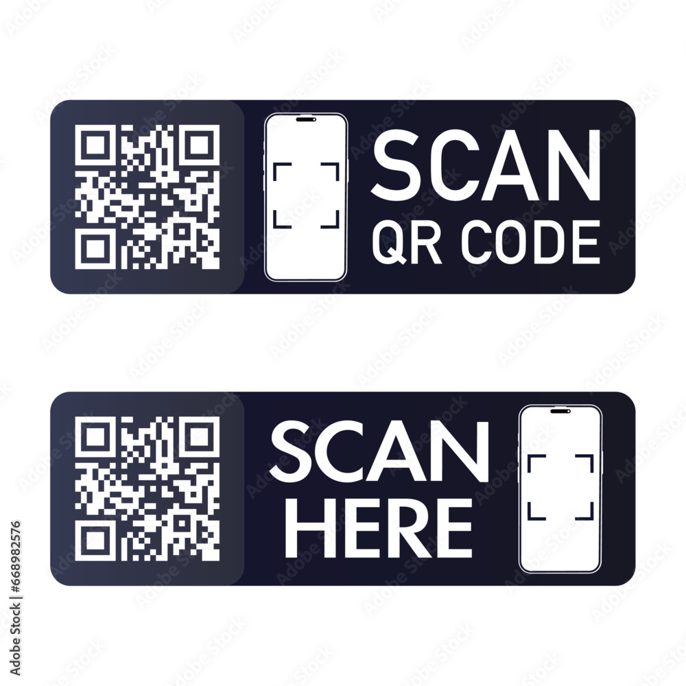 QR code scan here icon for mobile apps and payments. QR code scan for ...