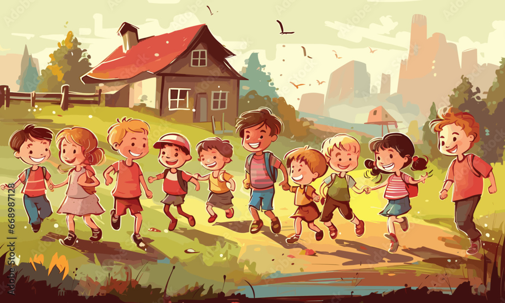 Fun Playing Group of Children, Good afternoon play children in ground ...