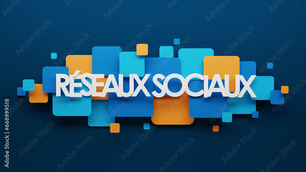 3D render of RESEAUX SOCIAUX (SOCIAL MEDIA in French) typography with ...