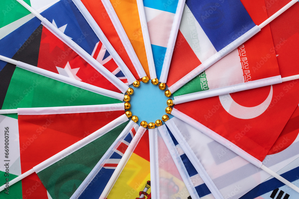different flags background, international collaboration, united nations ...