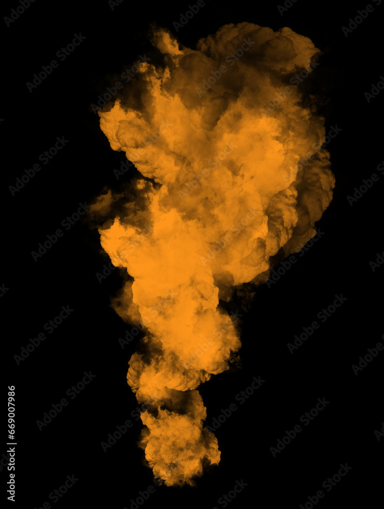 Abstract orange puffs of smoke swirl overlay on black background ...