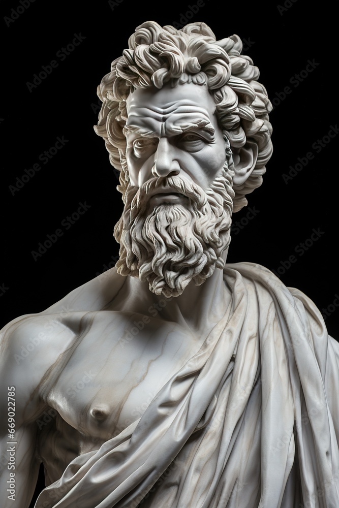 Personne de sculpture stoïque avec pierre, peau. Grec ancien, romain ...