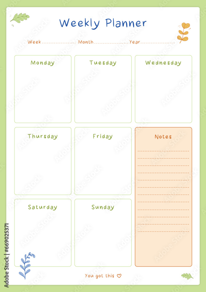 Semainier à remplir pour organiser sa semaine Stock Vector | Adobe Stock