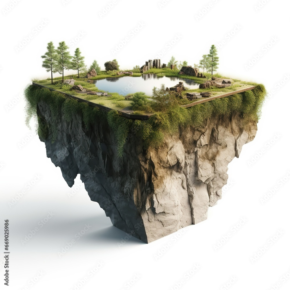 Fantasy floating island natural on the rock surreal landscape with ...