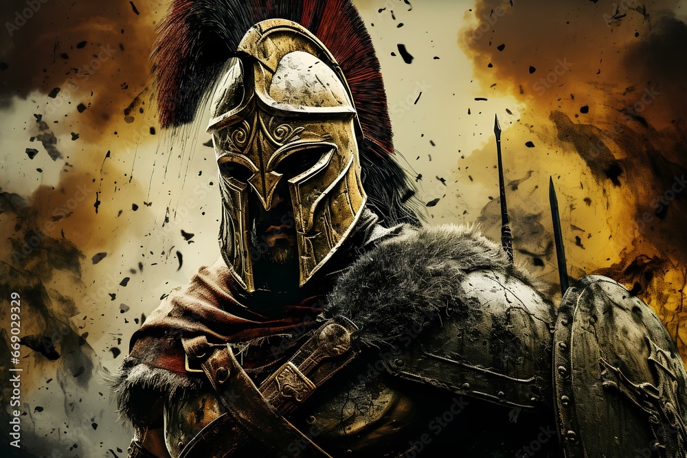 spartan warrior fighting at the battle of thermopylae, gritty horror ...