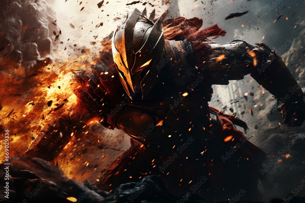 spartan warrior fighting at the battle of thermopylae, gritty horror ...