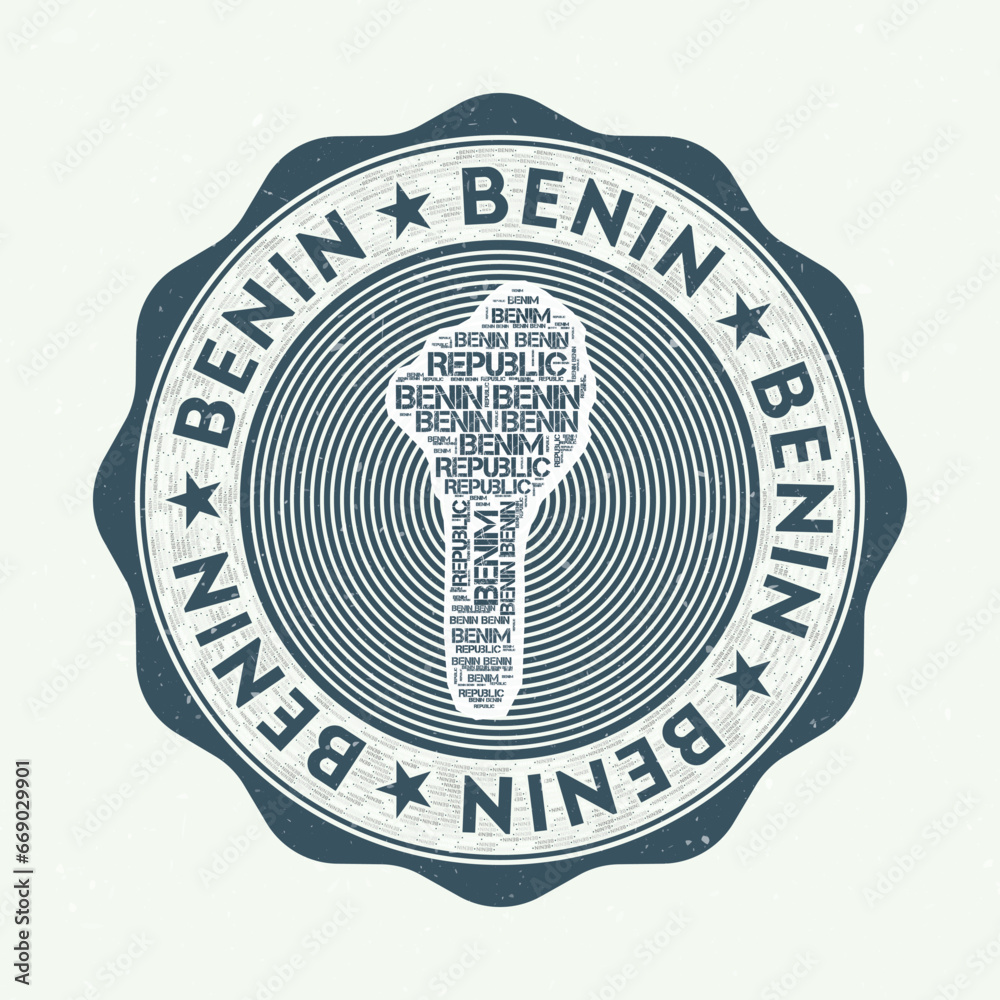 Benin seal. Country round logo with shape of Benin and country name in ...