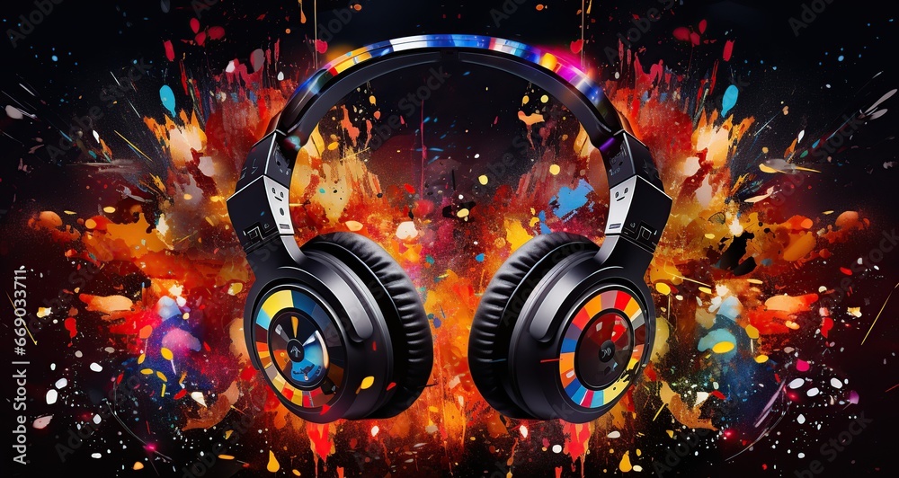 art music studio background with dj headphones Stock Illustration ...