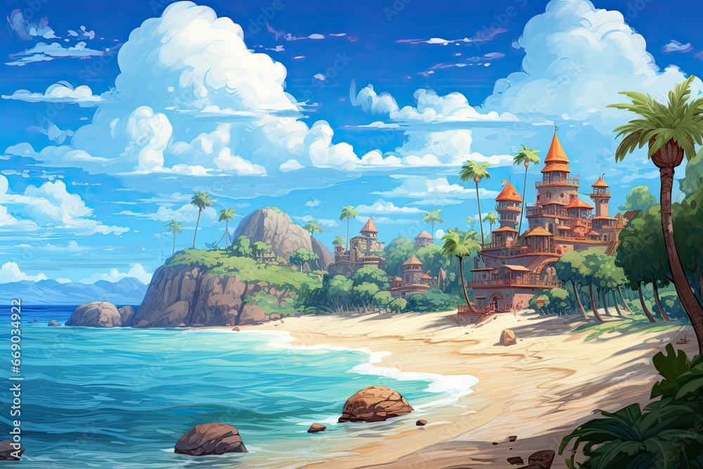 Cartoon Beach Scenes: Vibrant Illustrations of Beautiful Beaches Stock ...