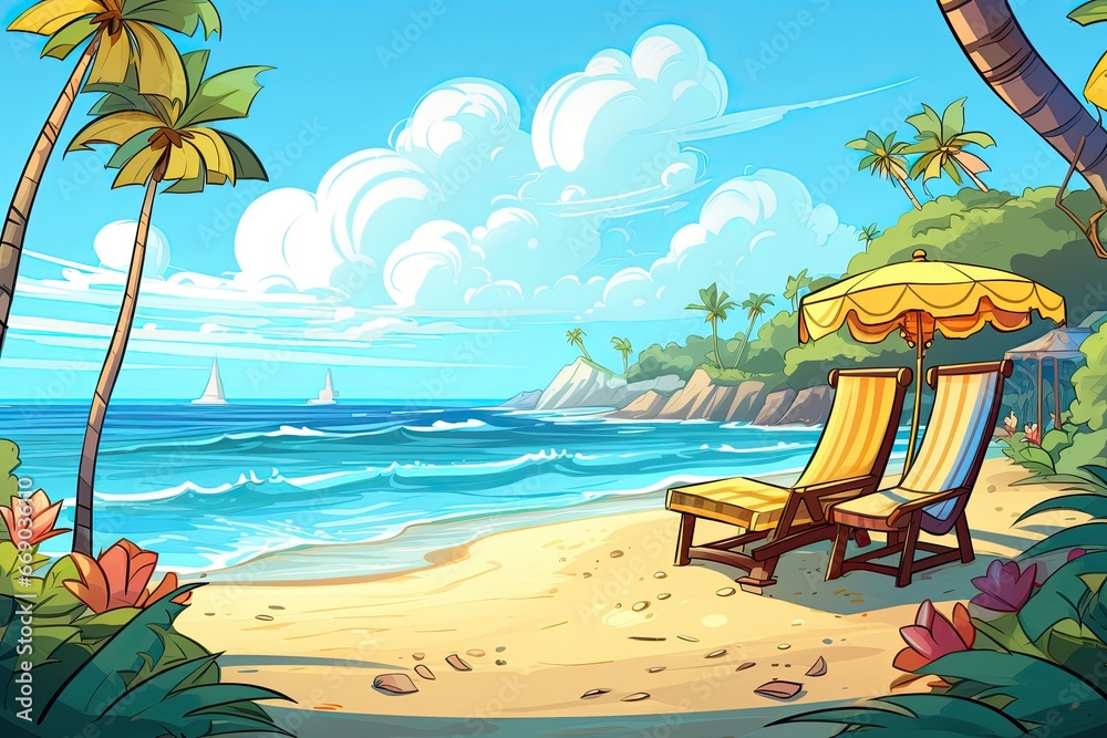 Cartoon Beach Art: Fun and Artistic Illustration of a Beach Scene Stock ...