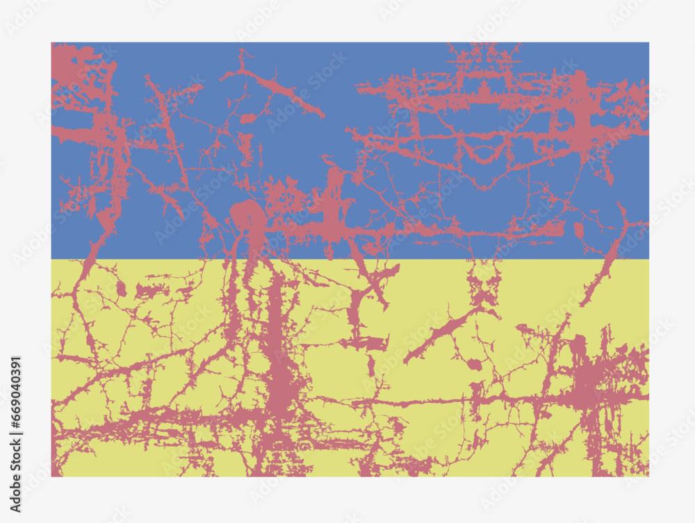 National flag of Ukraine. Ukraine is in a bloody struggle. Destruction ...