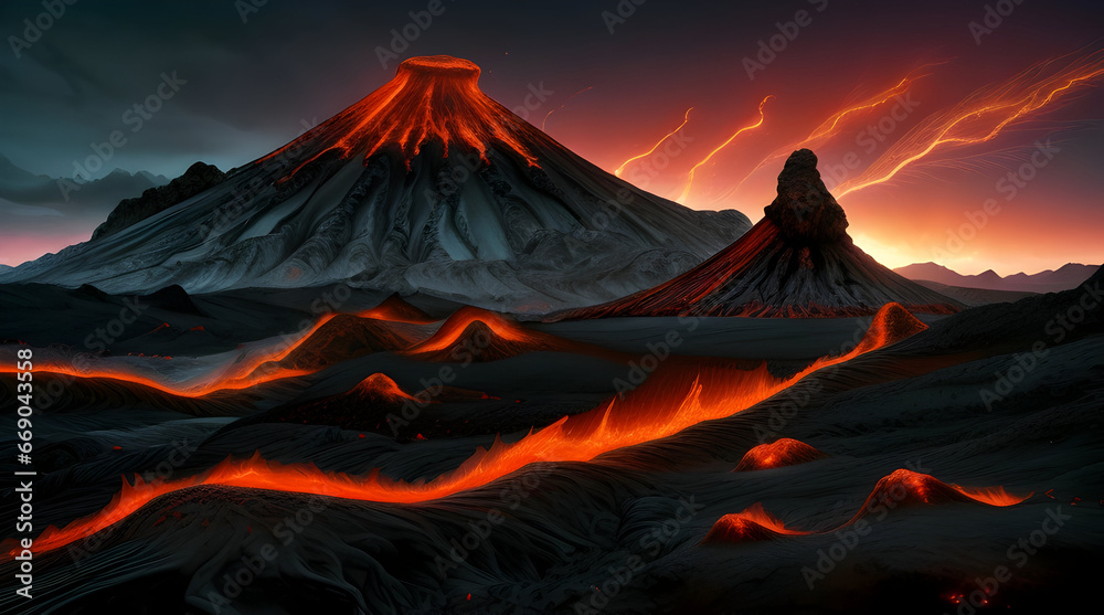 Volcanic terrains and volcanic craters, lava fields and geological ...