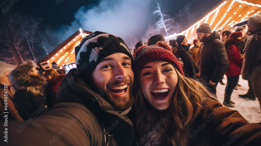 A festive selfie captures the joyful spirit of a winter festival, where ...