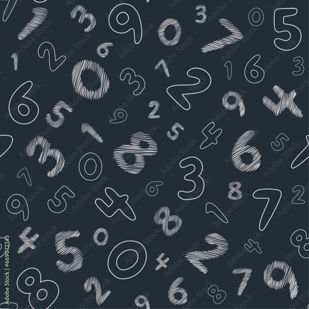 Seamless pattern of hatched numbers on chalkboard in sketch. Hand drawn ...