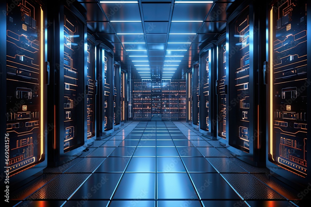 Server room data center. Datacenter hardware. Backup, mining, hosting ...