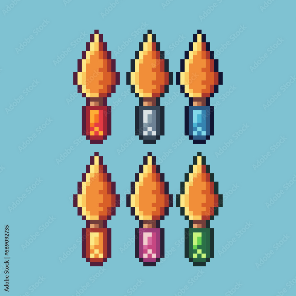 Pixel art sets of golden scoop shovel with variation color item asset ...