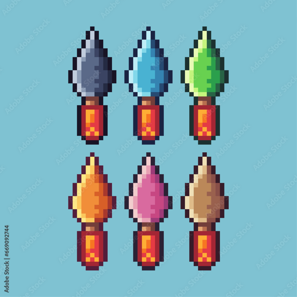 Vecteur Stock Pixel art sets of gardening scoop shovel with variation color item asset. Simple ...