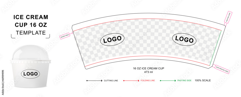Vetor de Ice cream cup die cut template for 16 ounce with 3D blank ...