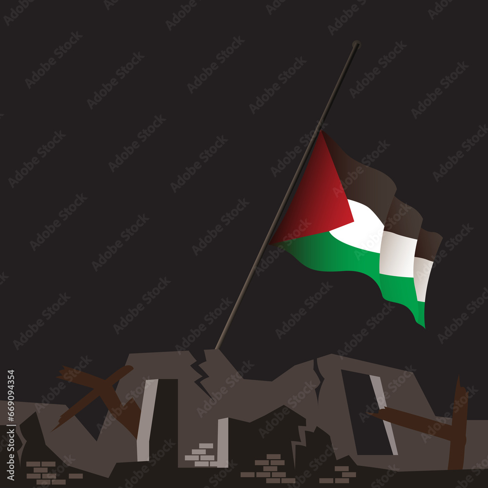 Illustration catastrophic devastating war in Palestine. Disaster in ...