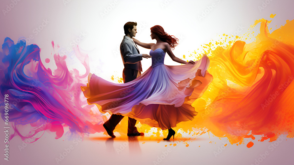 embraced man and woman in colourful magic and mystical world,dancing ...