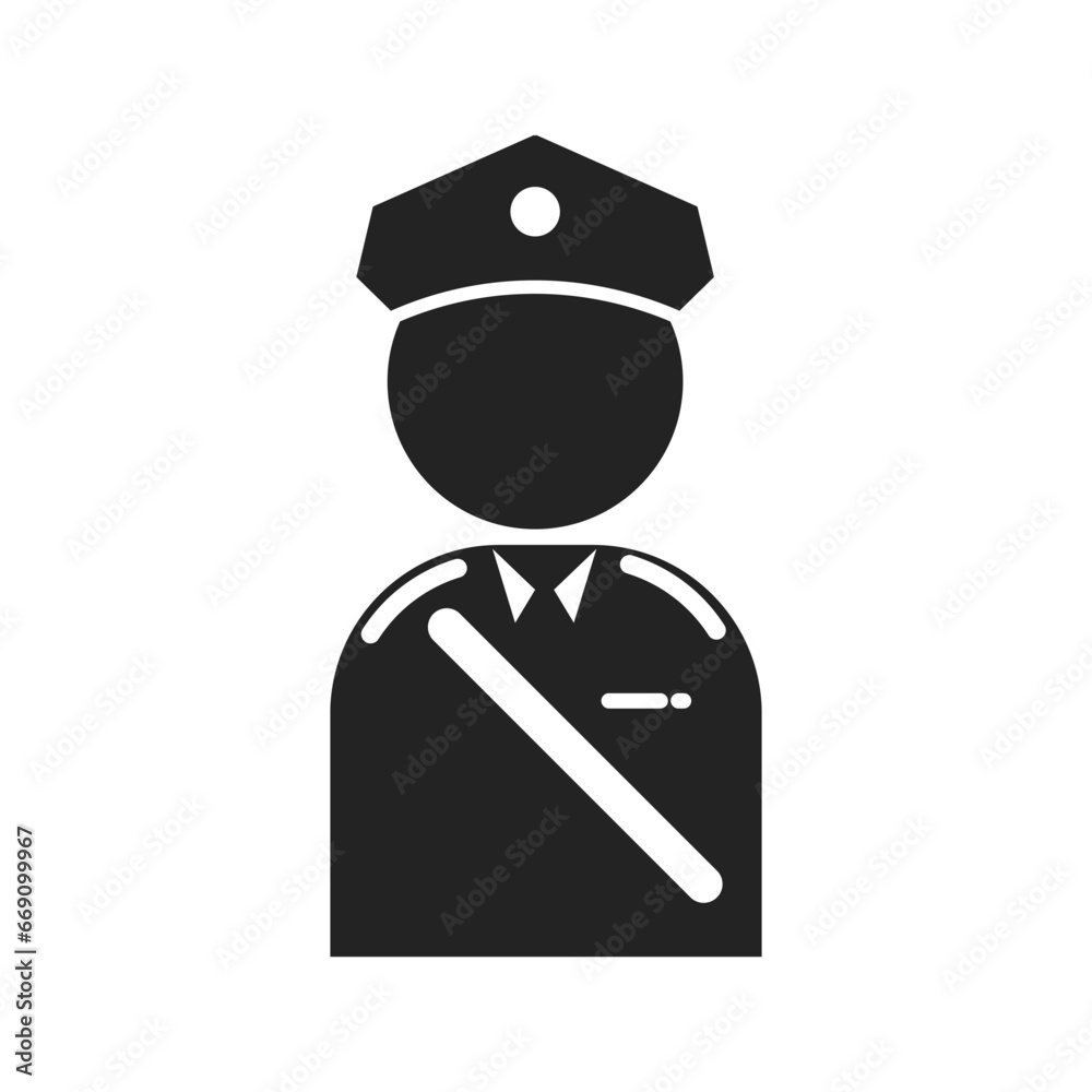 Isolated pictogram icon of security, guard, police, cop with hat and ...