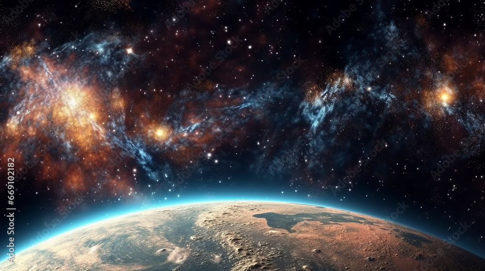 360 degree space background with nebula and stars, equirectangular ...