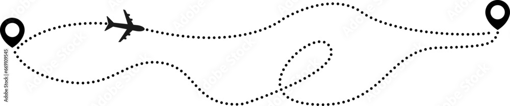 Airplane line path. Aircraft flying in the sky. Airplane flight route ...