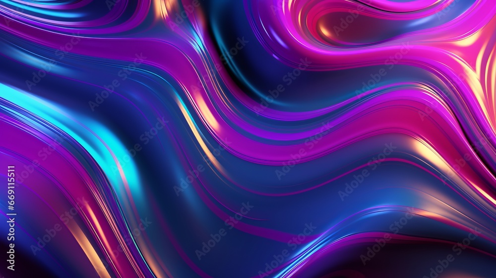 Abstract fluid 3d render holographic iridescent neon curved wave in ...
