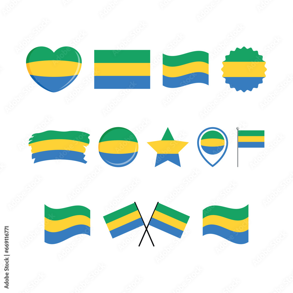Gabon flag icon set vector isolated on a white background. Gabonese ...