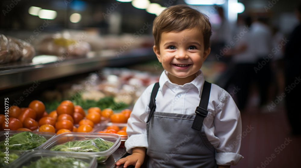 A young aspiring chef proudly wearing their first chef's uniform ...