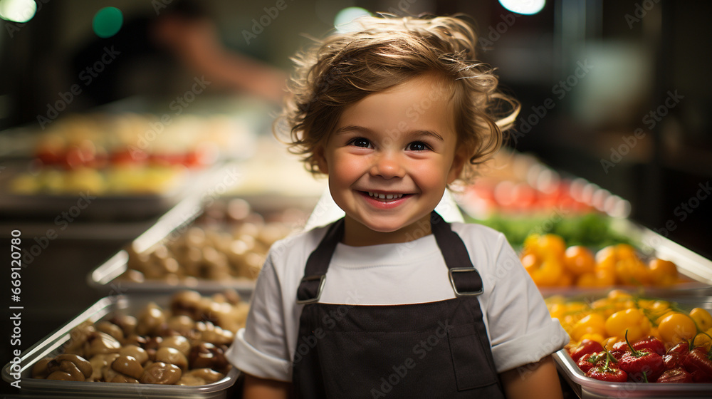 A young aspiring chef proudly wearing their first chef's uniform ...
