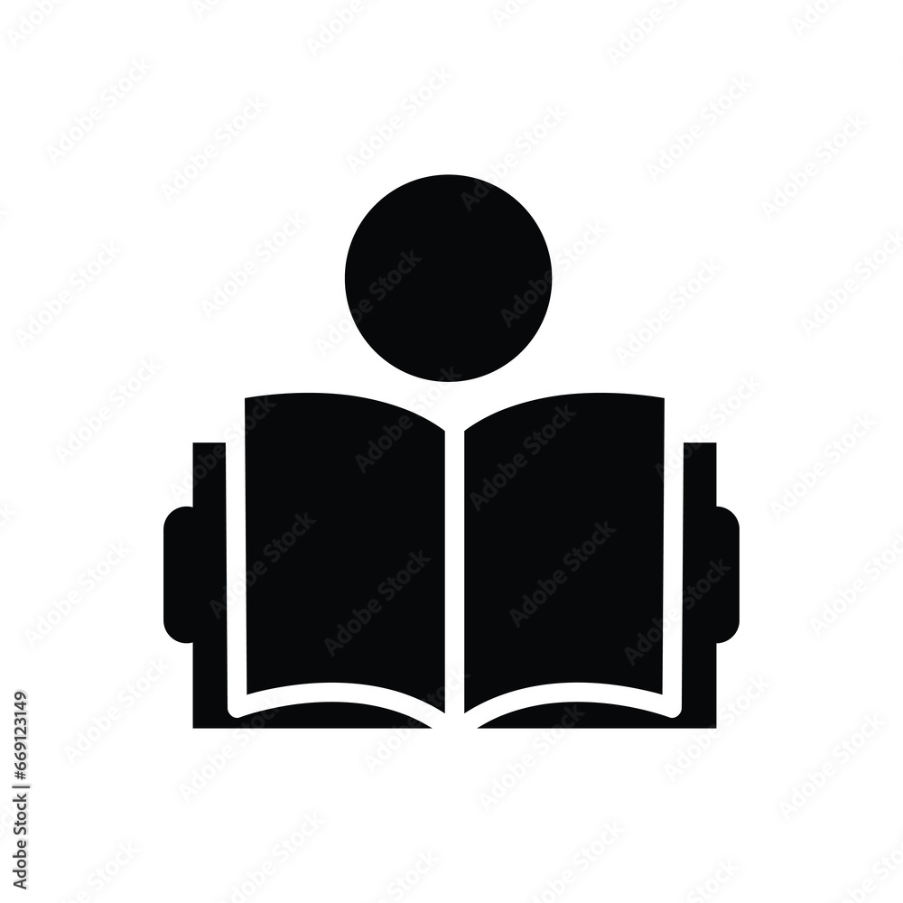 Learning simple black icon, Person reading book symbol, logo ...