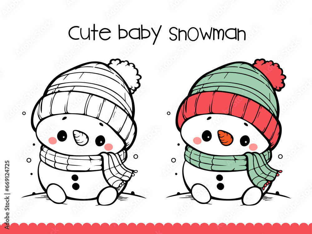 Vetor de Snowman coloring page for kids. Vector illustration. do Stock ...