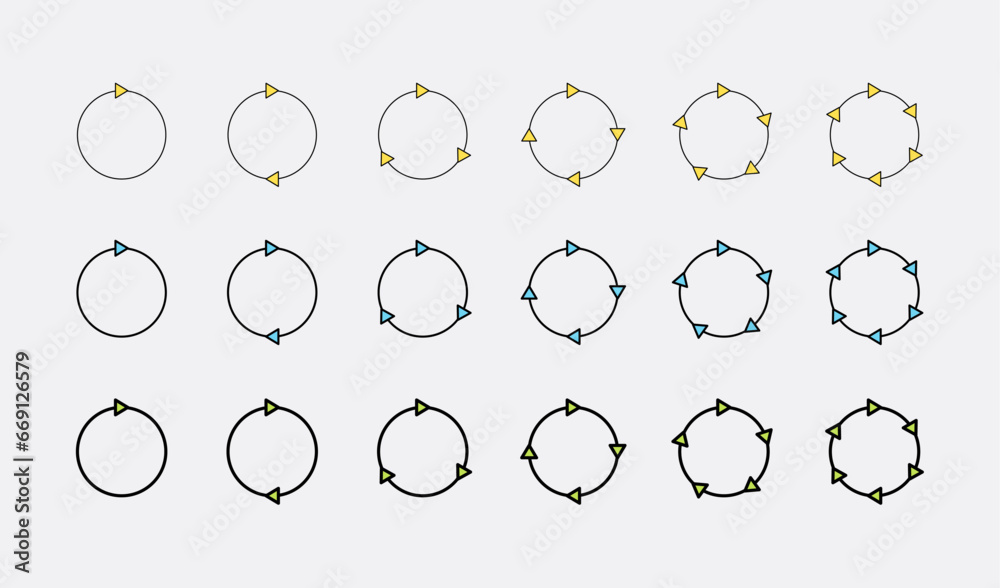 arrow signs revolving around six steps circle. three sets of rotating ...