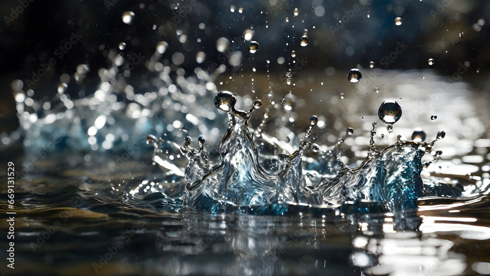 Lively water splash background with droplets gracefully splashing on ...