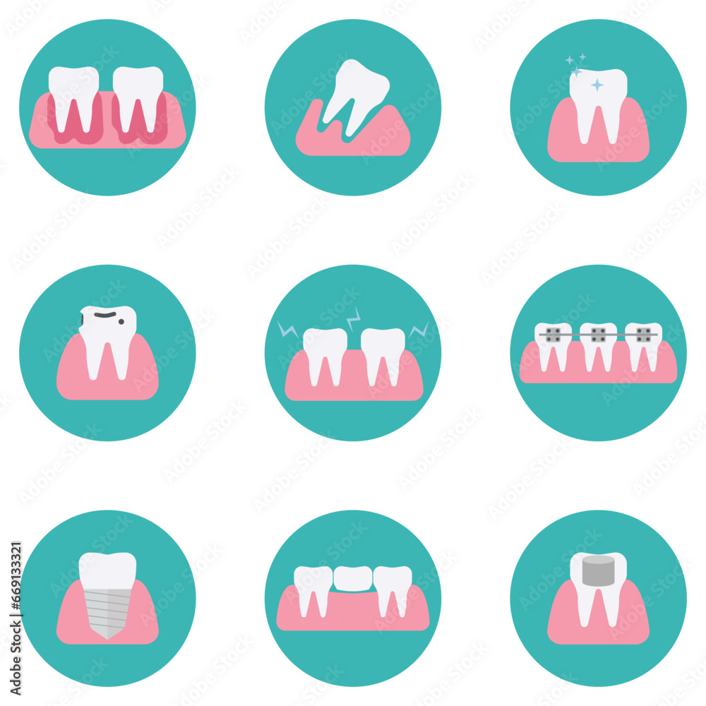 Dental icon full color vector set. Dentist icon set. Dental color icon ...