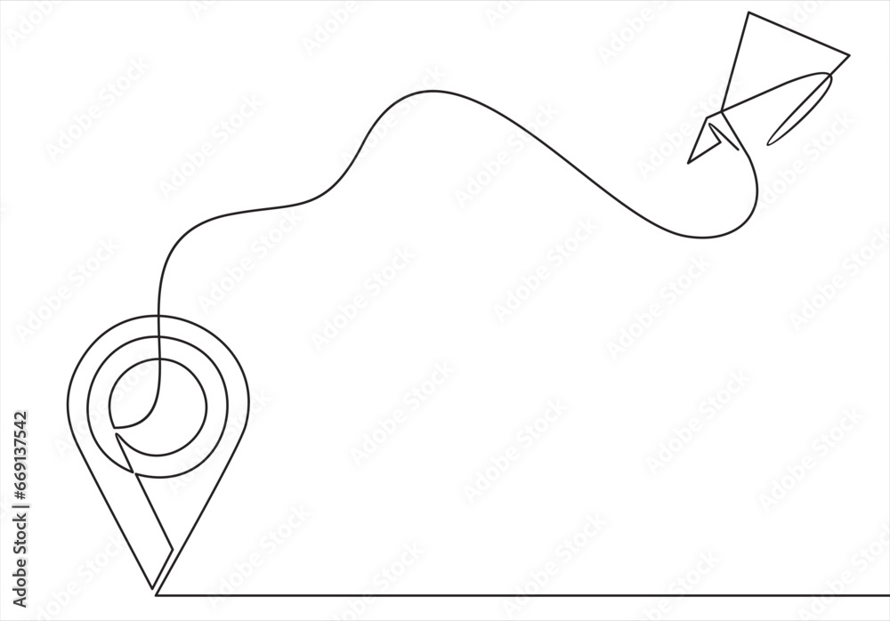 Continuous line drawing of aircraft flight routes and airport ...