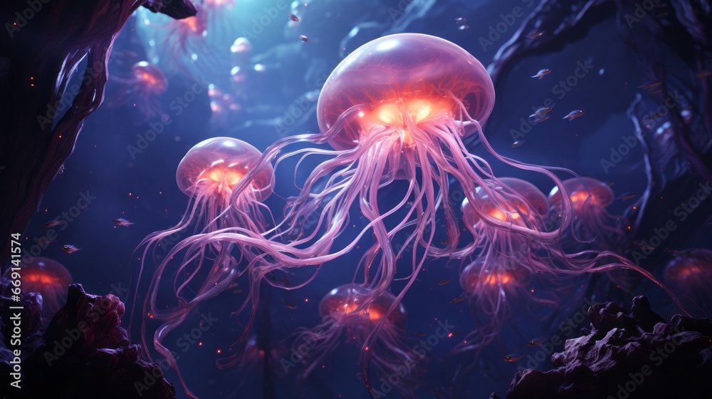 Cyber fish loop animation background AI generated Stock Illustration ...