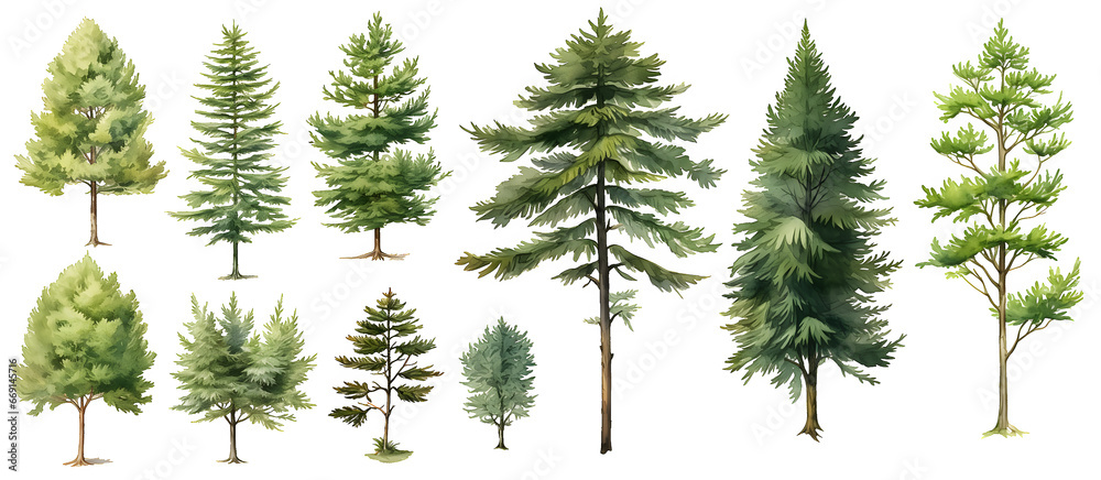 Hemlock Tree watercolor illustration clipart. Generative AI. Stock ...