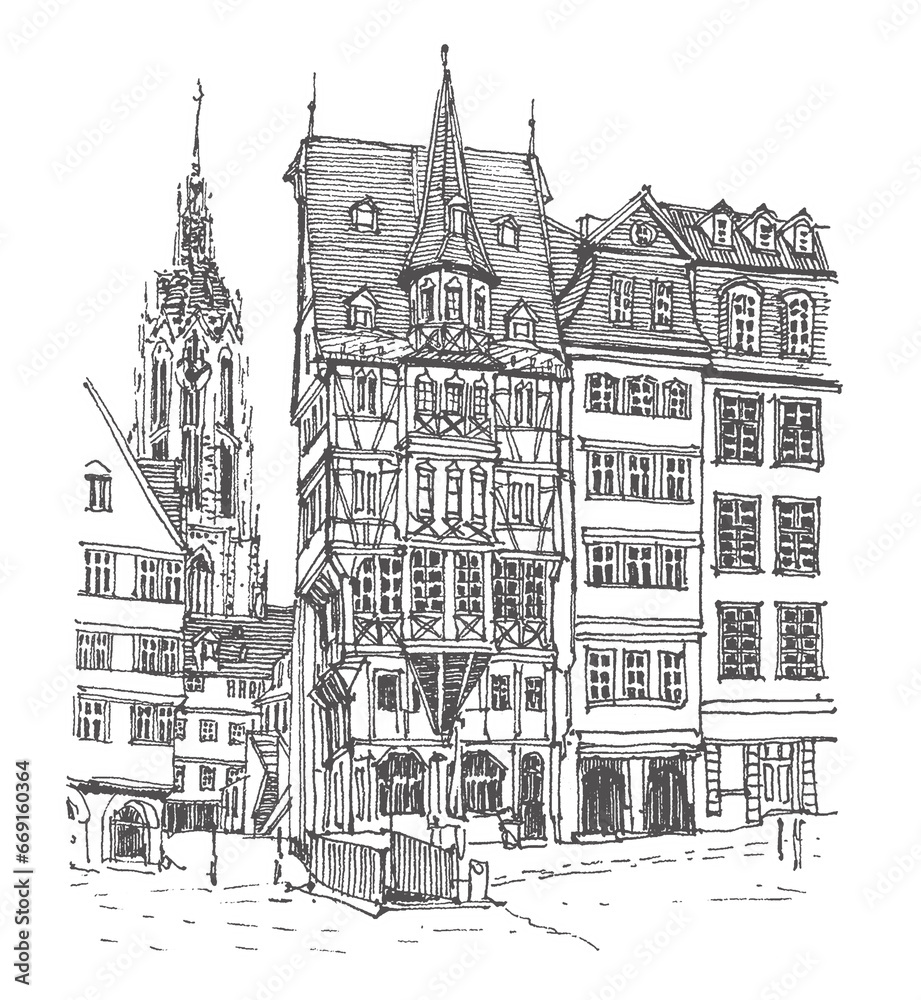 Travel sketch illustration of Frankfurt, Germany. Sketchy line art ...