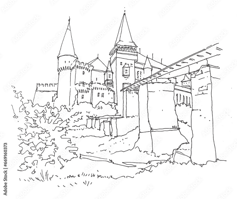 Sketch illustration of german medieval castle, Germany, Europe ...