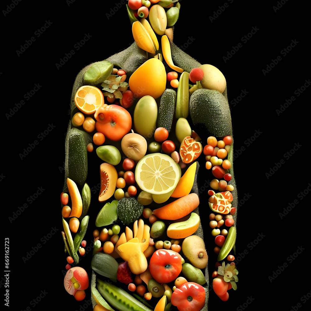 Human body diagram structure made with fruits and vegetables Human made ...