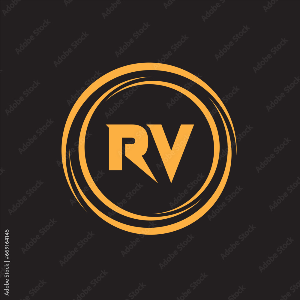 Gold RV alphabet letter logo design. RV logo design vector. Design for ...