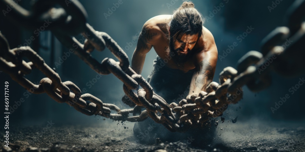A picture of a man with a chain around his neck. Can be used to depict ...