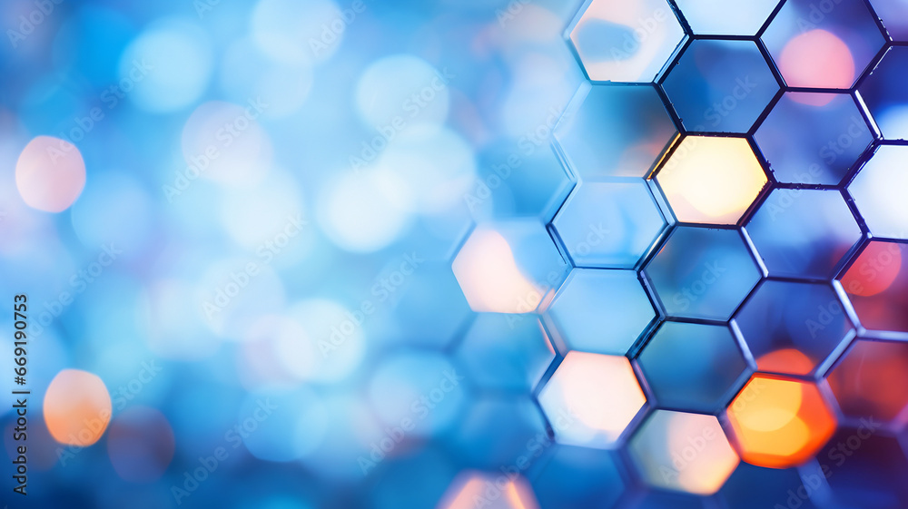 Blue hexagonal background, bokeh, honeycomb, blurred hex background ...