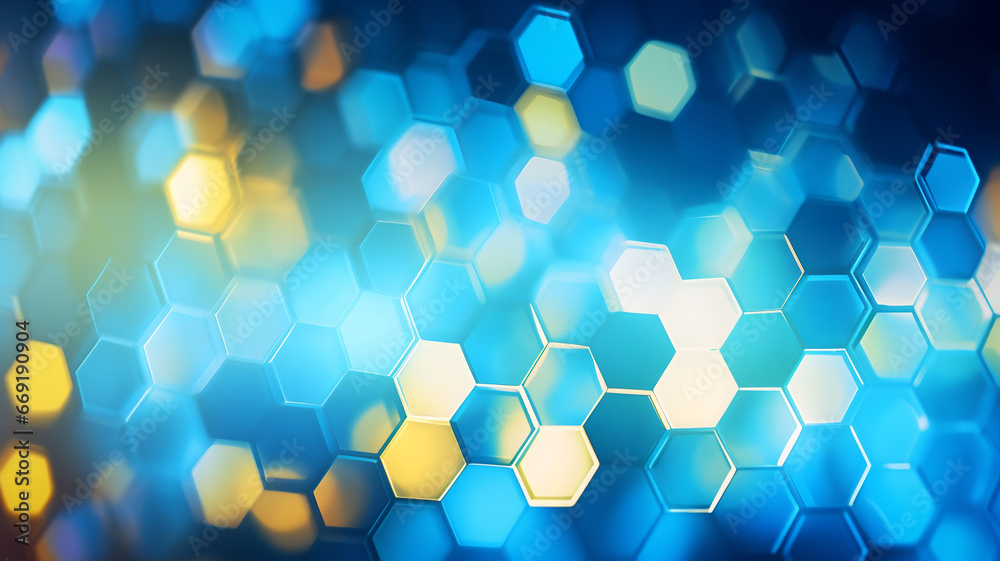 Blue hexagonal background, bokeh, honeycomb, blurred hex background, light with hexagonal shapes ...